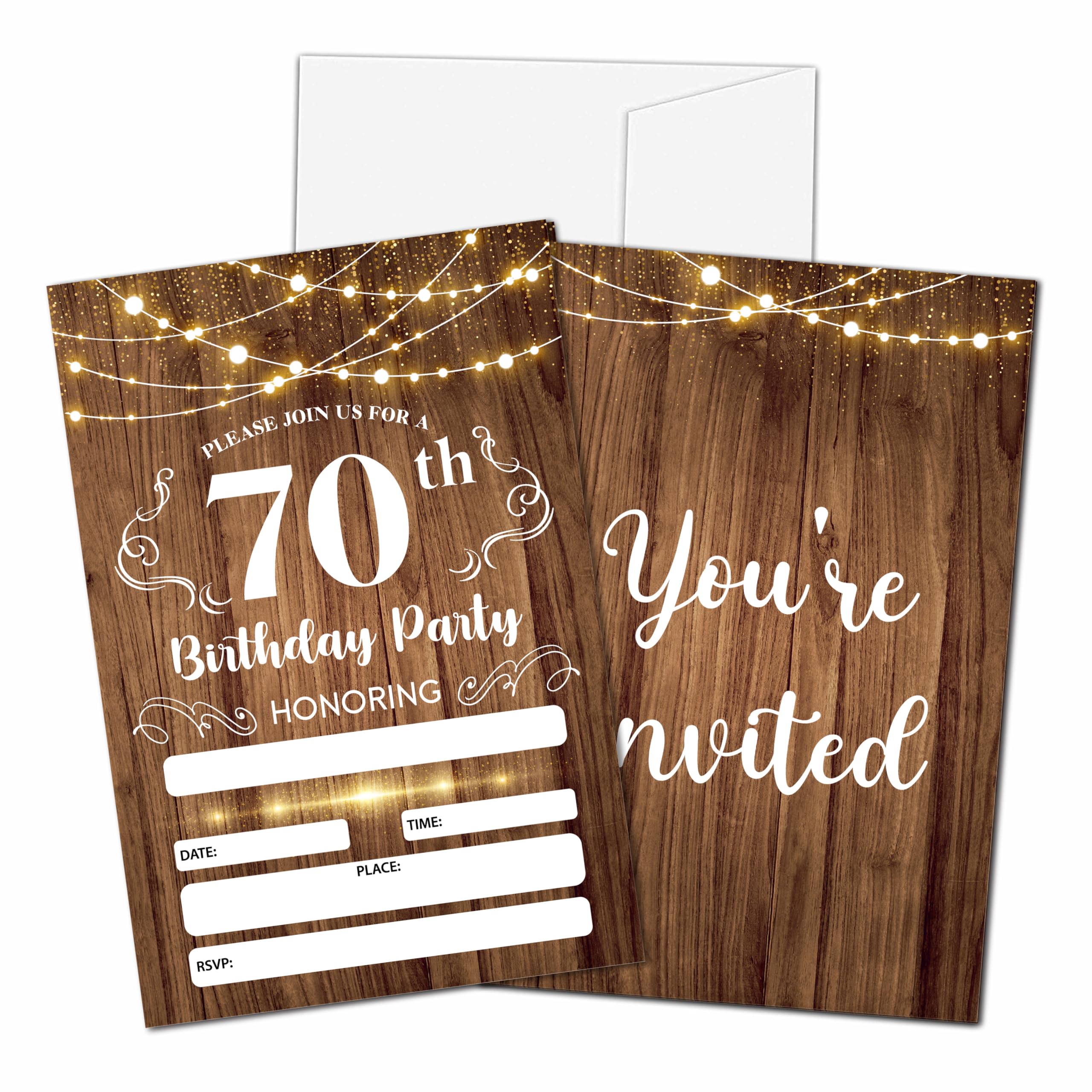 CLIRBE 70th Birthday Invitations, 1953 Birthday Party Invitations For Women Men, 70 Year Old Birthday Invites, Rustic Wood Theme Birthday Party Decorations, 20 Invitations with 20 Envelopes - A03