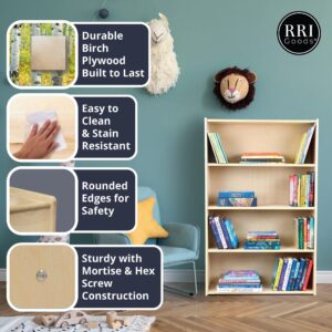 RRI Goods Classic Birch Book Shelf, Wooden Wall Organizer for Books, Toys, Office, and Kids Supplies, Natural (5 Tier - 60")