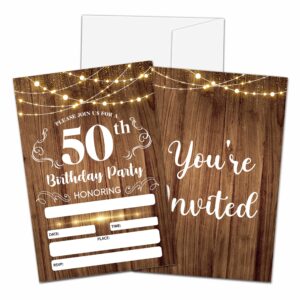 clirbe 50th birthday invitations, 1973 birthday party invitations for women men, 50 year old birthday invites, rustic wood theme birthday party decorations, 20 invitations with 20 envelopes - a05