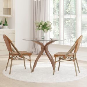 emma + oliver colmar bistro chair - natural & white woven pe seat and back - light bamboo finish aluminum frame - set of two