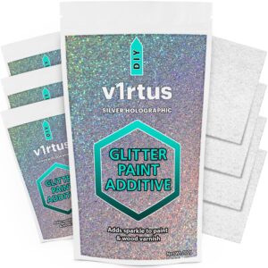 v1rtus silver holographic glitter paint additive [400g] with 4x finishing buffing pads for painting glitter walls - add to latex paint, interior or exterior for easy glitter sparkle walls, ceilings