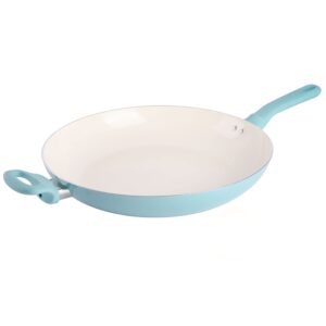 spice by tia mowry 14 inch nontoxic nonstick ceramic interior large aluminum fry pan - aqua blue (106925.01r)