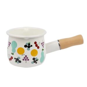 fyueropa enamel milk pot, butter warmer non-stick mini saucepan, 4 inch 17 oz small cookware with wooden handle