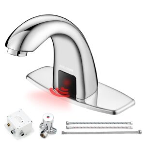 brushed nickel touchless bathroom vanity faucet, automatic sensor modern sink faucets with hole cover plate, commercial hands free faucet stainless steel, motion sensor faucet