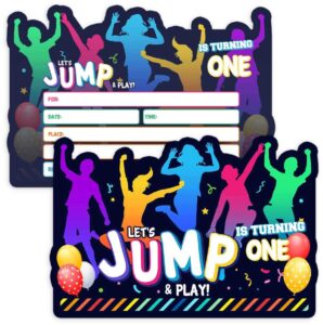 simimi art 1st bounce house or jumping theme birthday party invitations - trampoline jump birthday invite - trampoline birthday party - 30 cards + 30 envelopes