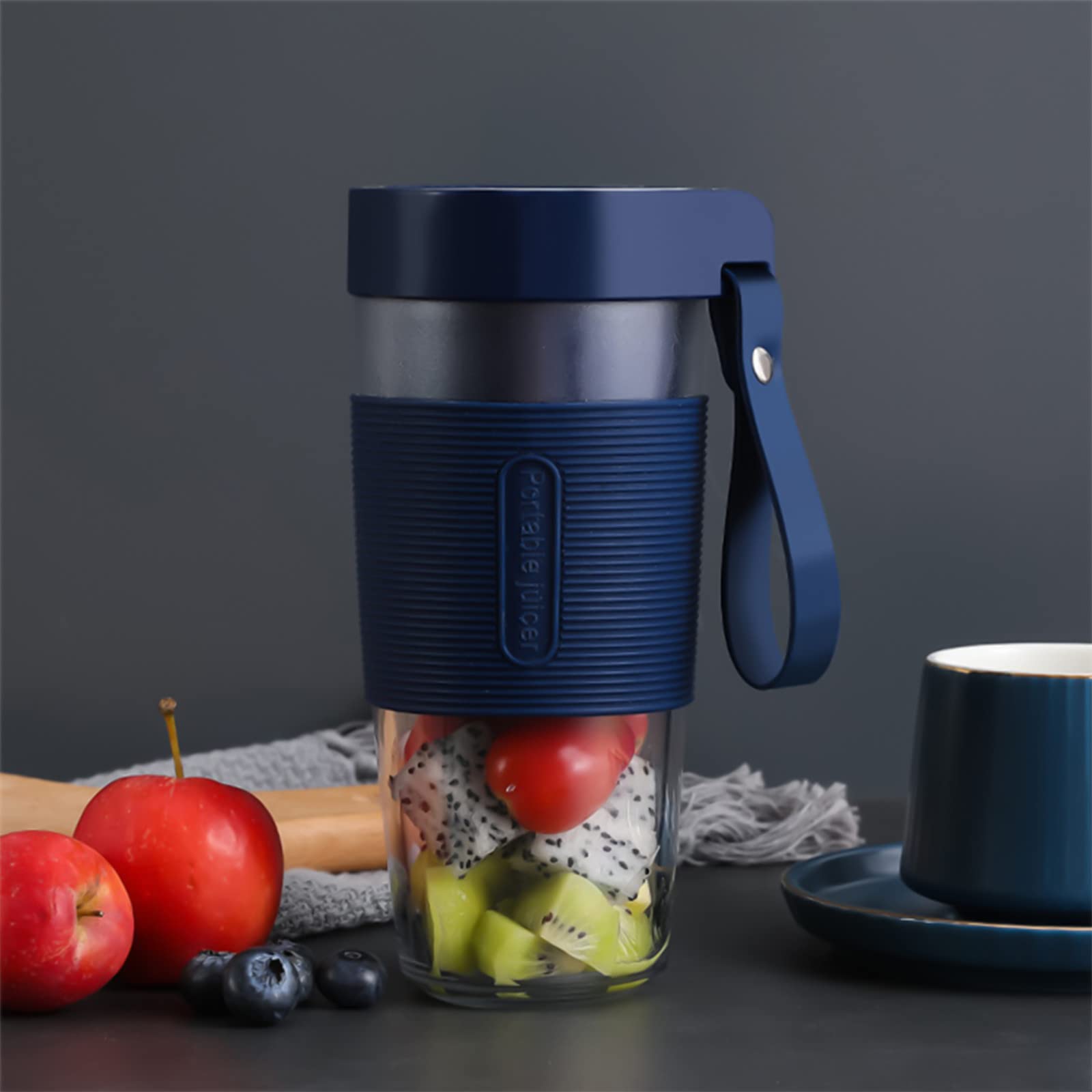 Portable Blender for Shakes and Smoothies Electric Juicer Machines with 2 Blades for Travel Usb 350ml Personal Blender Hand Blender Kitchen Appliances Baby Food Maker Apartment Essentials (Blue)