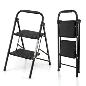 nightcore 2 step ladder, folding step stool w/padded handgrip & wide anti-slip pedal, lightweight portable metal tool ladder, 330 lbs capacity, multi-use sturdy ladder for kitchen & household