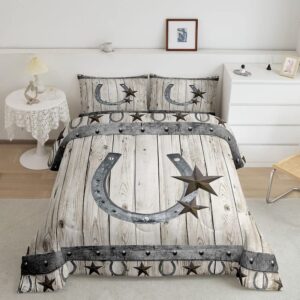 feelyou texas star comforter set for girls boys cowboy horseshoe comforter rustic wood grain decorbedding set cabin lodge duvet set queen size 3pcs quilt boys