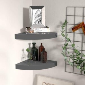 homiuse floating corner shelves 2 pcs high gloss gray 9.8"x9.8"x1.5" mdf shelves for wall decor small wood shelf for bedroom living room laundry room bookshelf wall hanging shelves lack shelf