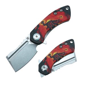 kansept mini korvid pocket knife, folding knife for edc with 1.45''154cm cleaver blade and g10 handle with sleepy hollow print, mini cleaver flipper for everyday carry t3030s2