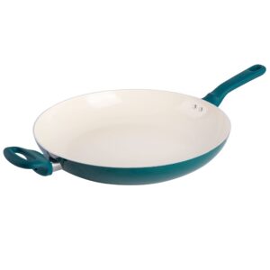 spice by tia mowry 14 inch nontoxic nonstick ceramic interior large aluminum fry pan - teal (109090.01r)