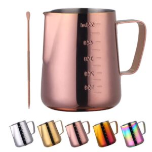 beminh milk frothing pitcher stainless steel,coffee mugs milk steaming frother for espresso machines,milk frothers & latte art, cappuccino maker (rosegold, 20oz)