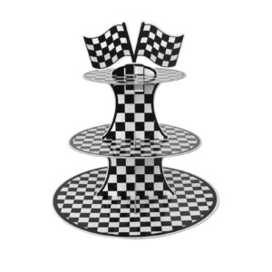 racing car theme cardboard cupcake stand,3-tier round cupcake holder car theme dessert stand for racing cars birthday party supplies decor