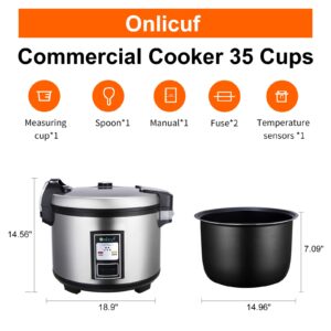 Onlicuf Commercial Rice Cooker 70-Cup Cooked (35-Cup Uncooked) Stainless Steel Housing 1550W for Restaurant