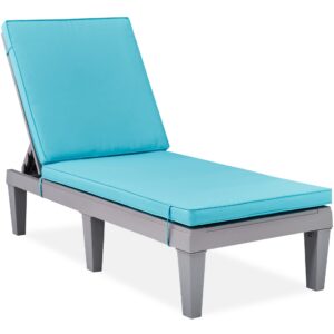 best choice products outdoor lounge chair, resin patio chaise lounger for poolside, backyard, porch w/seat cushion, adjustable backrest, 5 positions, 330lb capacity - gray/teal