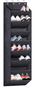 sleeping lamb over the door shoe organizer for closet with large deep pockets, narrow shoe rack for door hanging boots storage, black