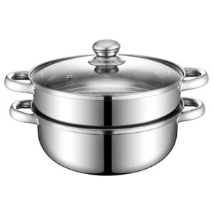 steamer pot for cooking 11 inch steamer pot 2-tier multipurpose 18/10 stainless steel steam pot cookware with lid for vegetable, dumpling, stock, sauce, food