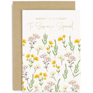 old english co. happy birthday card for someone special from bst friend - cute floral design with gold foil - colourful artistic daughter, sister, mother birthday cards | blank inside with envelope