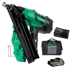 metabo hpt 18v multivolt™ angled cordless finish nailer kit, 15 gauge, 1-1/4" up to 2-1/2" angled finish nails, (1) 18v 2.0ah lithium ion battery, charger, bag, lifetime tool warranty, nt1865dmast