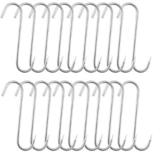 japchet 20 pack 9 inch meat hooks, 8mm thick heavy duty meat hooks, stainless steel butcher hooks meat processing hook for hanging, butchering and smoking, silver