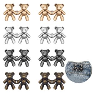 thinslimer 8 pairs cute bear jeans button pins no sew detachable waist body fit tighten buckles perfect girl's gifts for women skirt pant jeans, metal