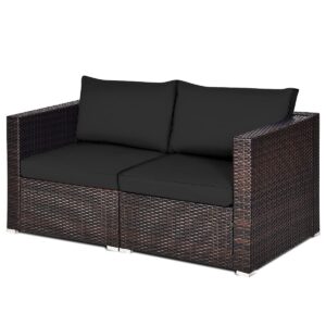 happygrill 2 pieces patio sofa set rattan wicker corner sofa set with zippered cushions for backyard balcony porch garden poolside