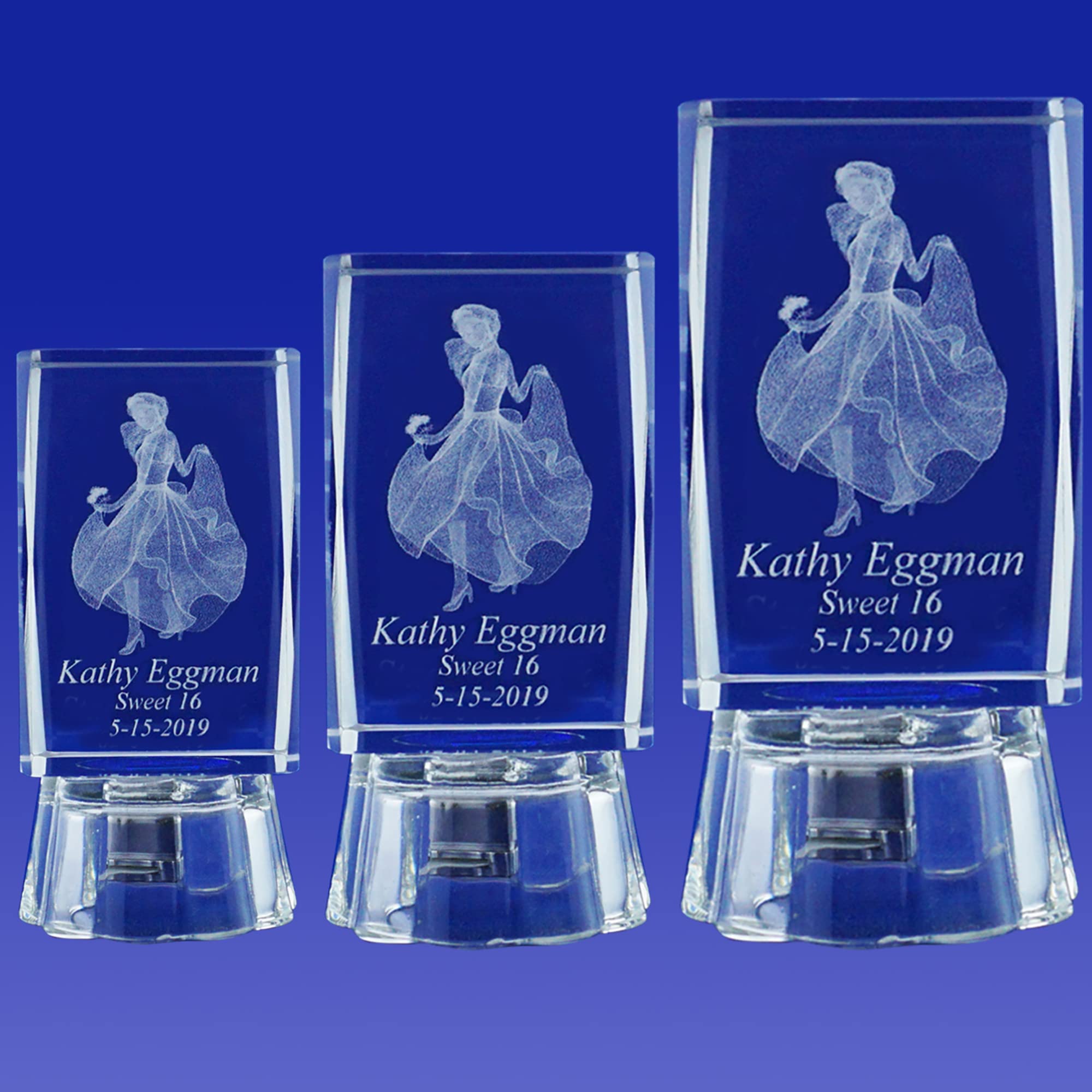 Quinceañera Party Favor 12 Pieces 3D Crystal Favor Personalization Customization Laser Engraving - Birthday, Mis XV Años, Mis 15 Años, Sweet 15 and Sweet 16 (2.5"H)