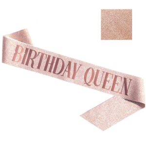 bluple birthday queen sash rose gold birthday sash for women girls gift, birthday decorations party favors