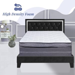 Greaton Eurotop Medium Firm Foam Mattress with 8-inch Box Spring Set, 10-inch High Damask Fabric Mattresses with 357 Coil Count, Black Border and White Top for Premium Look, (Black & White), Full XL