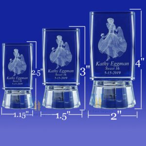 Quinceañera Party Favor 12 Pieces 3D Crystal Favor Personalization Customization Laser Engraving - Birthday, Mis XV Años, Mis 15 Años, Sweet 15 and Sweet 16 (2.5"H)