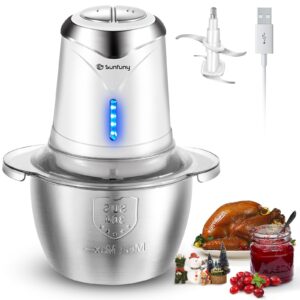 food processor cordless vegetable chopper with 5 cup stainless steel bowl＆6000mah usb rechargeable battery, electric garlic meat choppers bpa-free baby food processors blender mincer, 2 speeds (white)