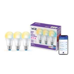 wiz connected 60w a19 led smart light bulbs tunable white - connects to your wi-fi - e26 smart bulb - control with voice or app + activate with motion - 3 pack