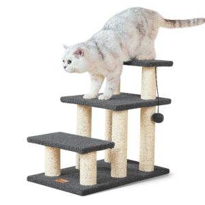 pawque dog stairs & cat scratching post pet steps for high beds couch, high-strength boards holds up to 150 lbs for indoor small cats kittens dogs climbing playing, 3 combination options, 3 steps-grey