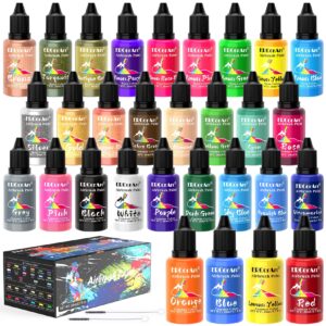 airbrush paint set - 30 colors ready to spray airbrush kit with 2 cleaning brush, water based acrylic air brush paint for metal, plastic models, artists - 0.7fl oz