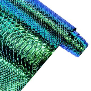 30x135cm holographic crocodile skin vinyl, iridescent dark green alligator faux leather, embossed craft fabric for diy sewing project