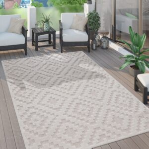 paco home indoor outdoor rug with textured diamond pattern in cream, size: 5'3" x 7'3"