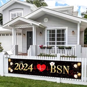 kimini-ki large 2024 bsn banner - congrats nurse banner, 2024 nurse graduation party decorations, rn/medical school nursing graduation party indoor outdoor decorations (black and gold)