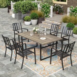 hera's house 7 pieces patio dining set, table and chairs set for 6, 6 x stackable metal chair, 1 x 64 outdoor metal dining table for patio lawn garden porch deck