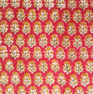 avka studio hand block print fabric by the yard - precut 1 yard 42 inch width - 100% cotton material - red floral pattern - light weight indian cloth for making summer dress tops indian fabric etc