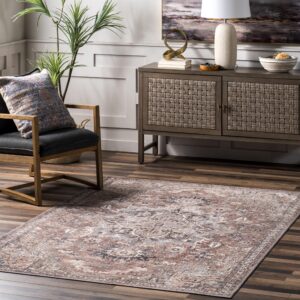 nuloom aino traditional machine washable area rug, 4x6, rust