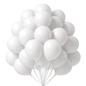 fotiomrg white balloons 12 inch, 50 pack matte white latex party balloons helium quality for birthday graduation baby shower wedding bridal bachelorette party decorations (with white ribbon)