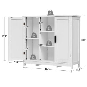 Iwell Storage Cabinet with 2 Doors and 4 Storage Shelves, Credenza Buffet Cabinet, Bathroom Cabinet for Living Room, Entryway, Home Office, White