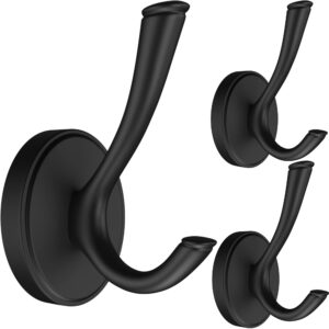 tofiigrem black wall hooks towel hook, thick aluminum alloy heavy duty coat hooks for hanging key robe hat backpack, wall mount hooks bathroom kitchen garage hooks(3 pack, matte black)