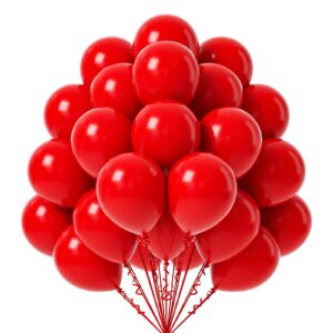 fotiomrg red balloons 12 inch, 50 pack red latex party balloons helium quality for birthday graduation baby shower valentines christmas wedding party decorations (with red ribbon)