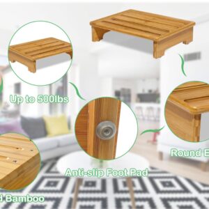 Bamboo Safety Stool Wood One Step Stool Mobility Half Step Stool Stepping Stool Foot Stool Natural Color with Solid Wood for Stairs Bed Kitchen Bathroom Cars for Adults Seniors and Kids Training