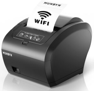 munbyn wifi receipt printer with usb port, 80mm pos printer works with square mac windows chromebook linux cash drawer, esc/pos (p047-wifi), do not support clover ubereats shopify bluetooth 5g wifi