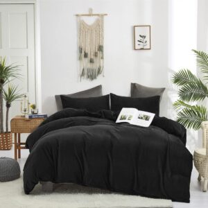 houseri velvet black comforter set queen solid black fluffy comforters queen size teens black fuzzy bedding boys girls all black sherpa comforter queen black soft warm comforter bedding sets queen