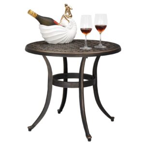 vingli 24” cast aluminum outdoor side table, all weather round patio coffee table porch table outdoor bistro table outdoor end table bronze