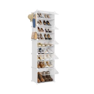 vipzone 10-tier narrow shoe rack,20 pairs tall shoe cabinet storage,vertical shoe organizer for closet,entryway,hallway, bedroom,shoe storage with door,plastic shoe shelves,white