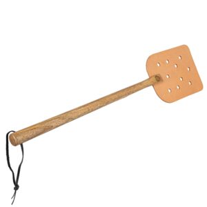 creative co-op modern buffalo leather fly swatter with wood handle, natural